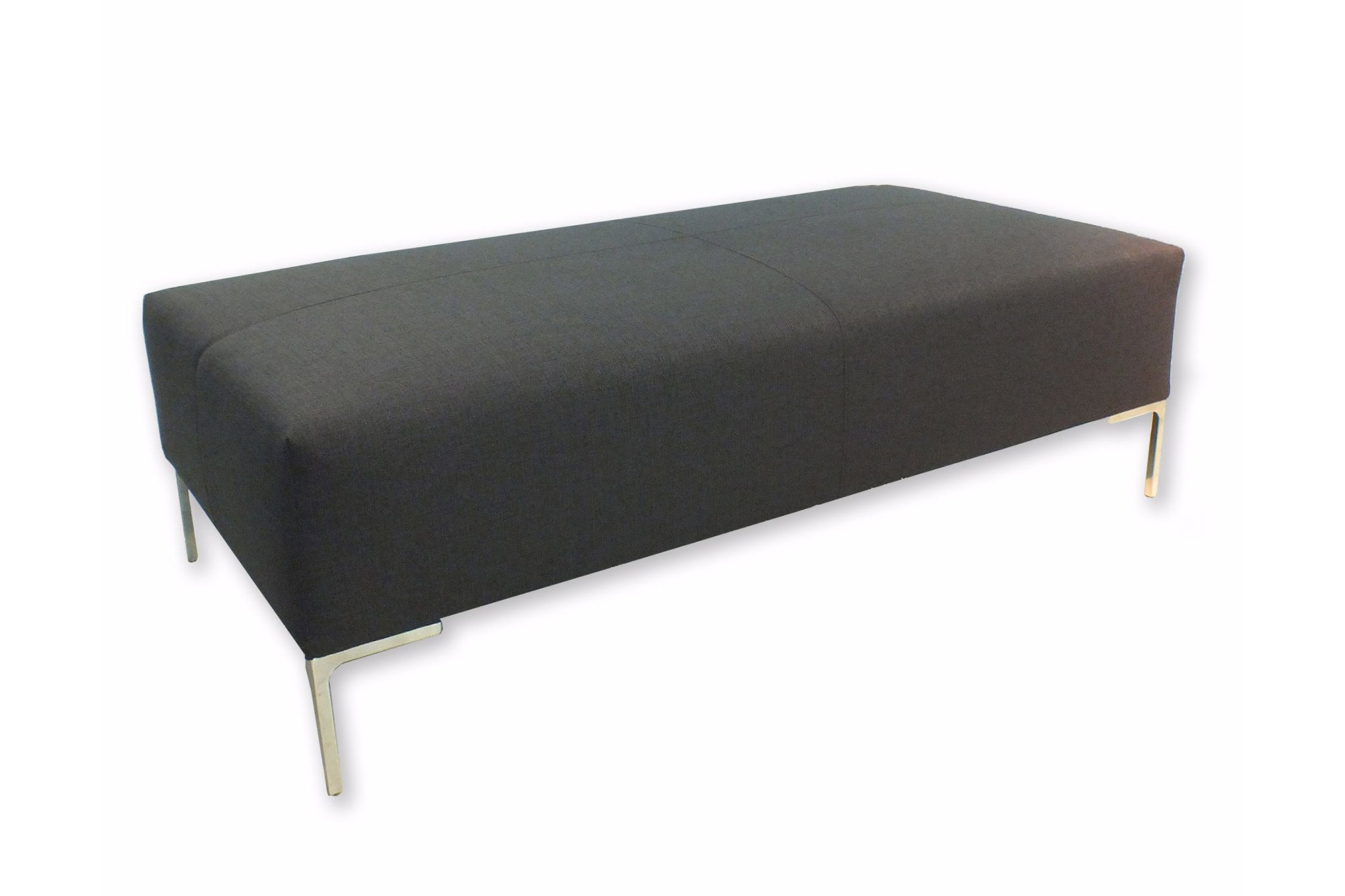 A modern low profile ottoman with metal legs as a square or rectangular ...