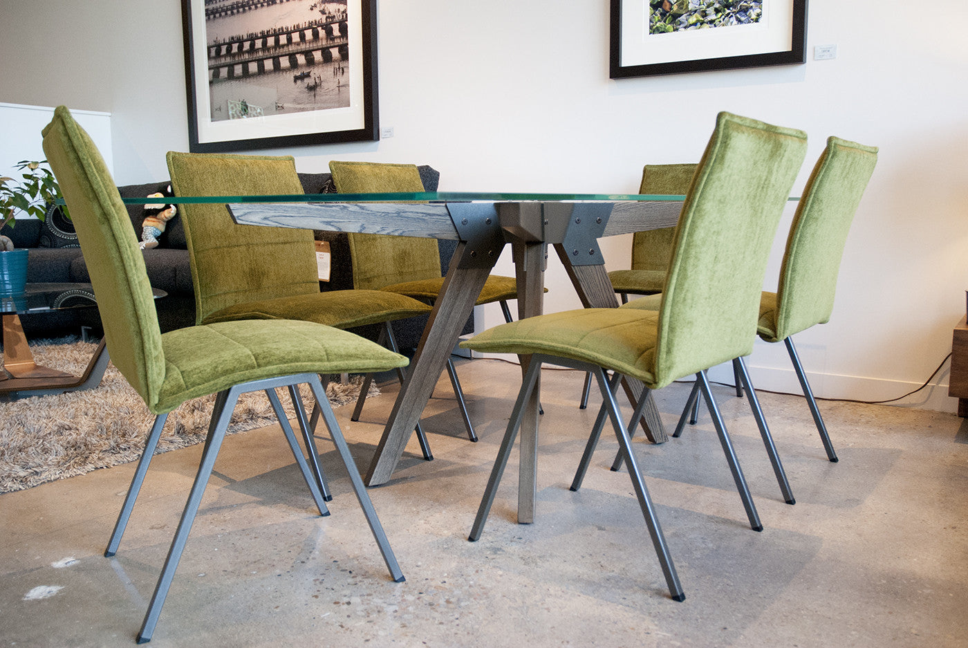 A solid wood base dining table with multiple glass options for the top ...