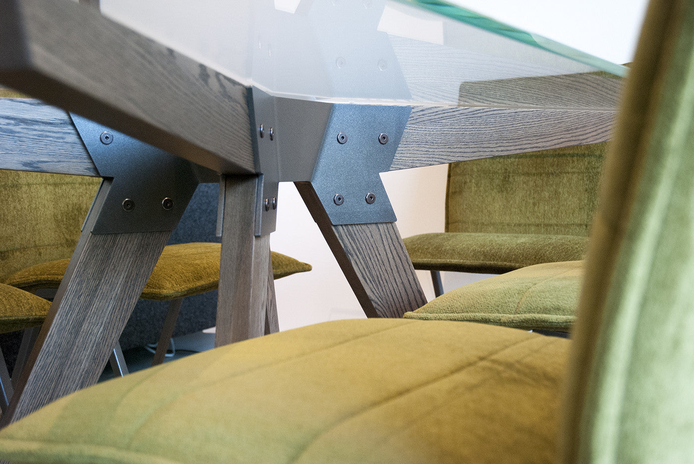 A solid wood base dining table with multiple glass options for the top ...