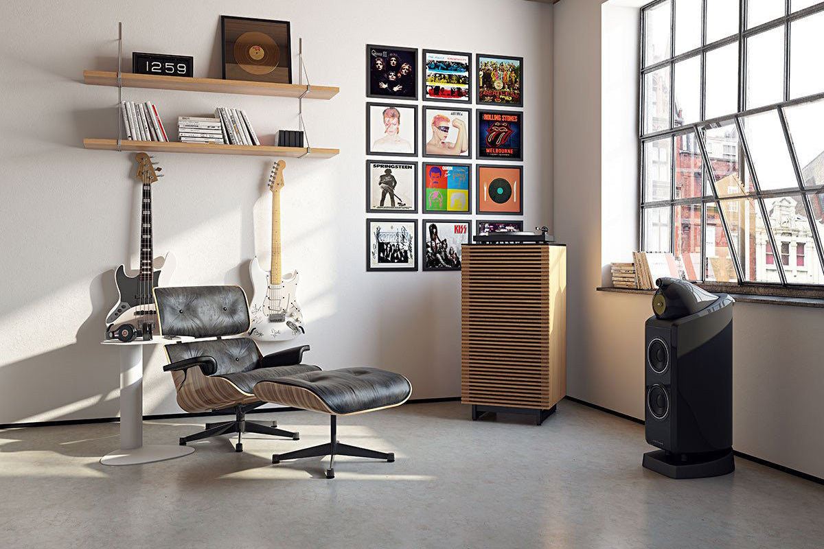 Corridor Audio Tower – Modern Media Storage with Louvered Doors - Five ...